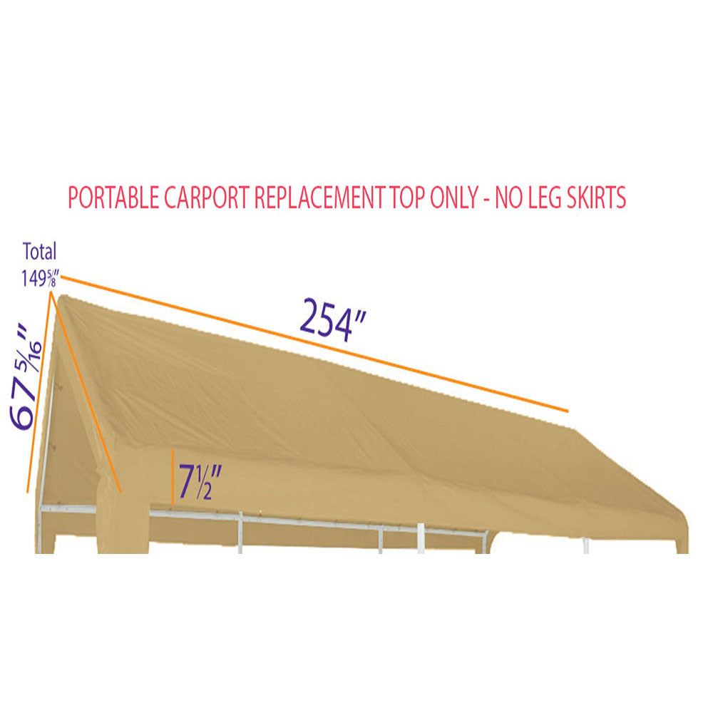10x20 Portable Carport REPLACEMENT TOP ONLY - TAN without Leg Skirts ...